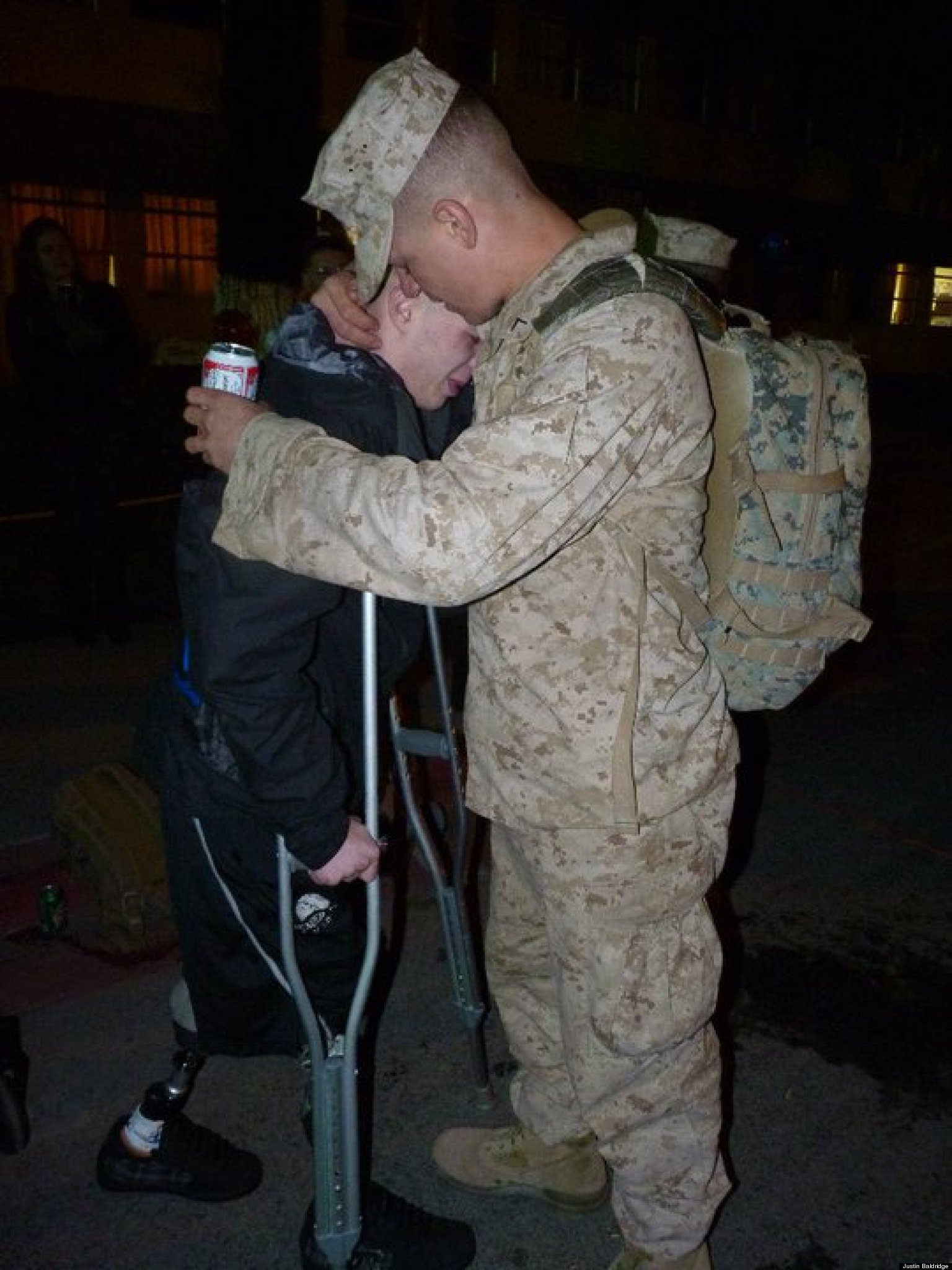 Marine Walks To Give Military Buddy A Hug After Losing Both Legs In