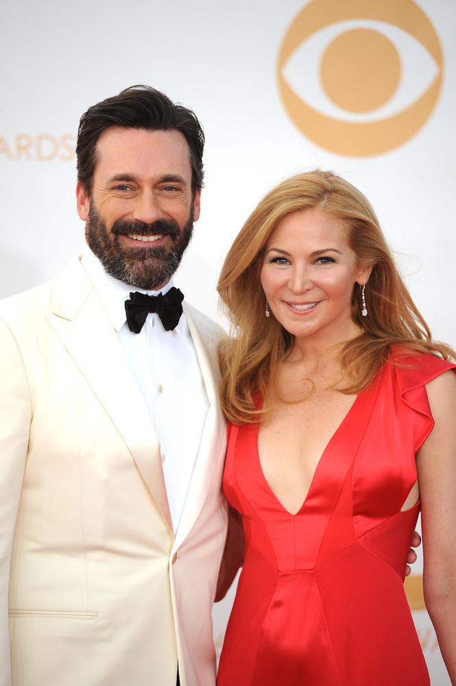 Actor Jon Hamm and partner Jennifer Westfeldt arrive on the red carpet ...