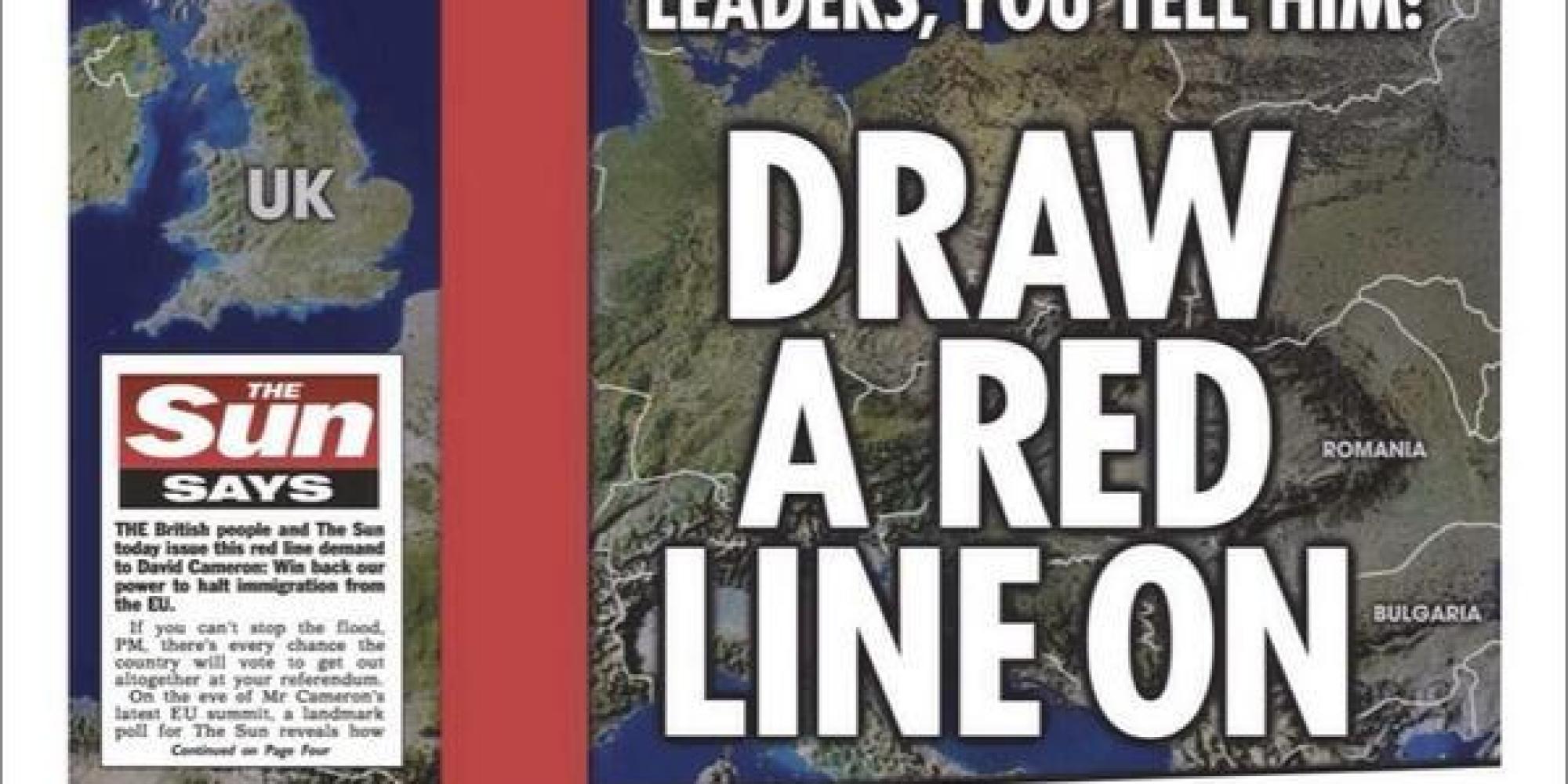 The Sun's Front Page On Immigration With Massive Red Line Across Europe ...