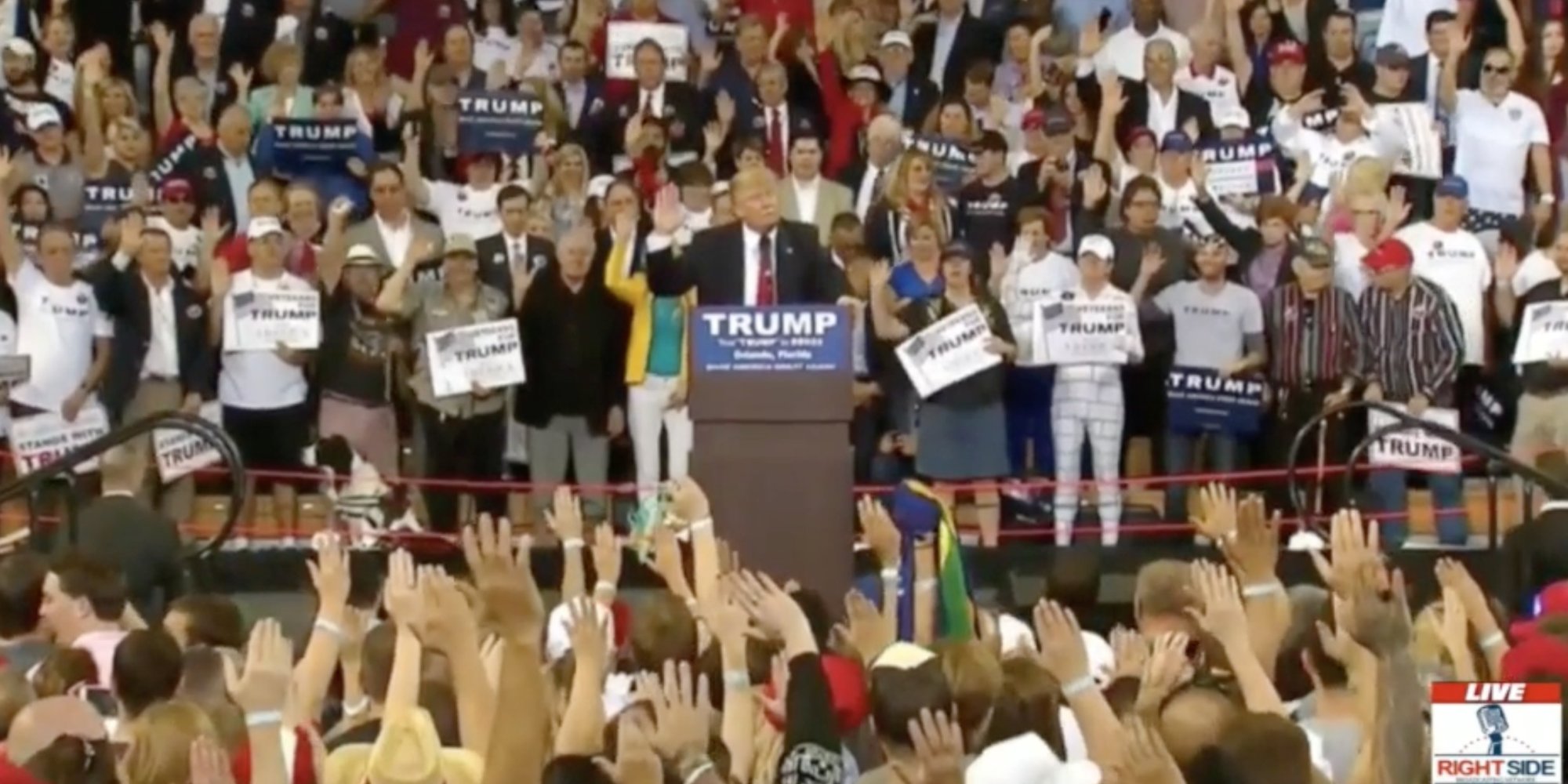 Donald Trump Asks Supporters To Raise Right Hands And Pledge Allegiance ...